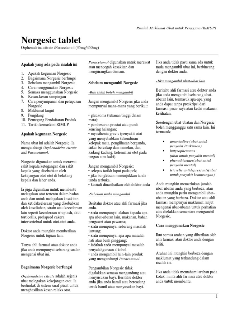 Norgesic Tablet Orphenadrine Paracetamol Inova Pharmaceuticals ...