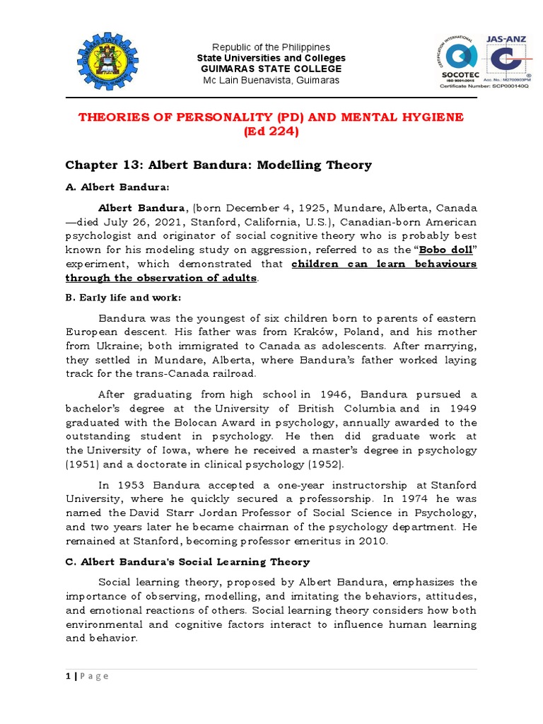 Albert Bandura's Modeling Theory and Social Learning | PDF | Imitation ...