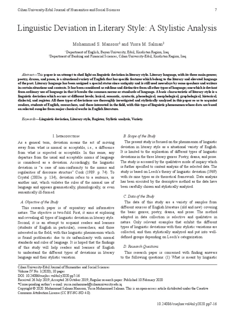 Linguistic Deviation in Literary Style: A Stylistic Analysis | PDF ...
