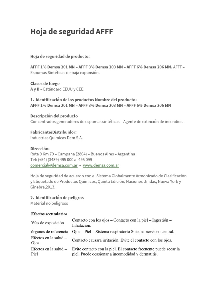 Espuma AFFF | PDF | Agua | Solubilidad