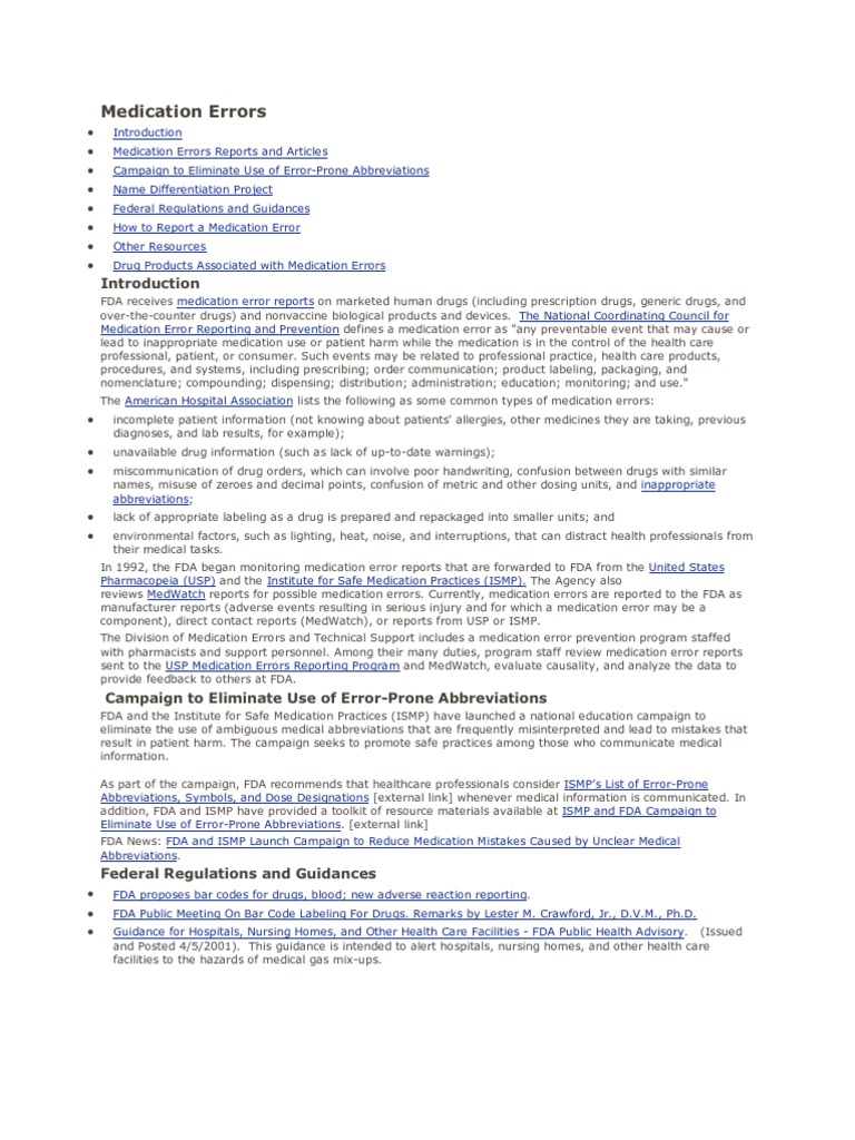Medication Errors | PDF | Medical Error | Food And Drug Administration
