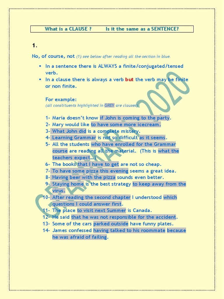 What Is A CLAUSE ? Is It The Same As A SENTENCE?: (1) See Below After ...