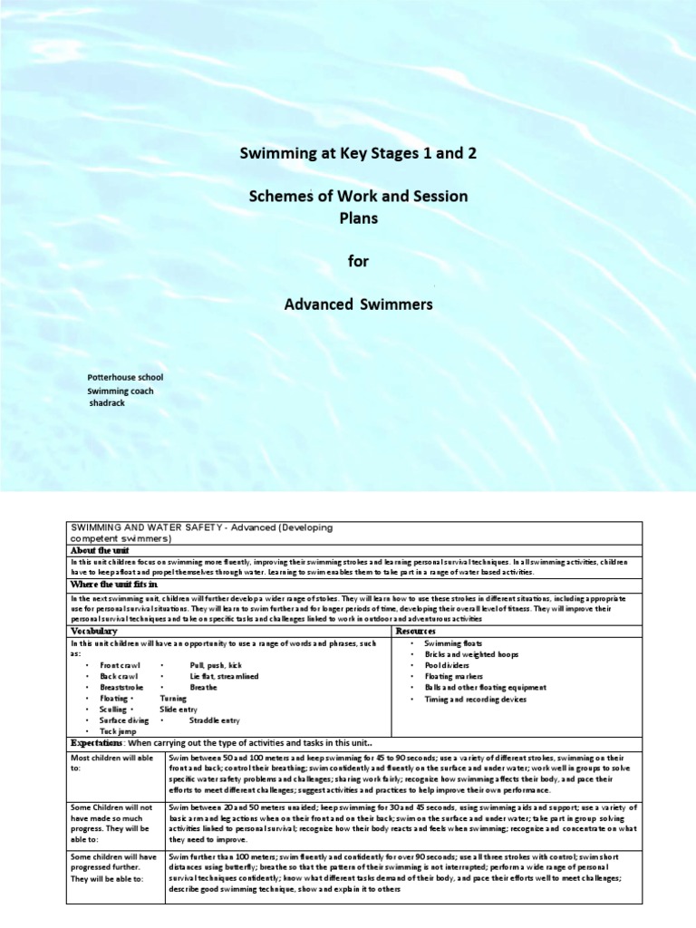 KS1 Swimming Lesson Plans Overview | PDF | Swimming | Swimming (Sport)
