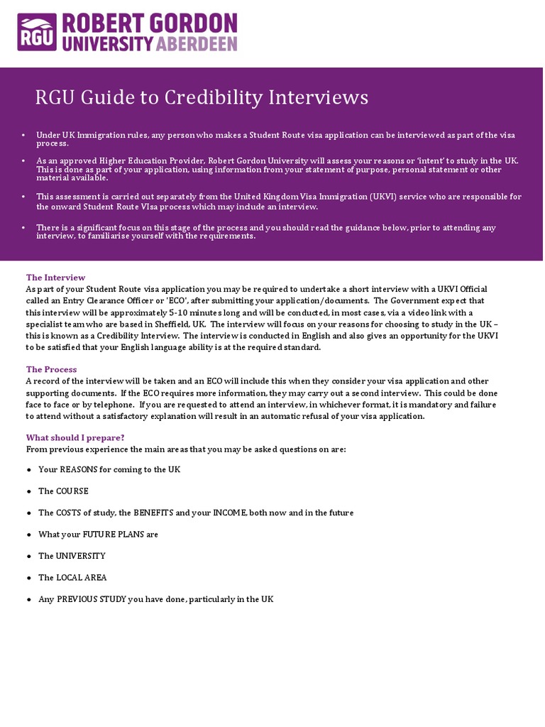 RGU Guide To UKVI Credibility Interviews | PDF | Travel Visa | Interview