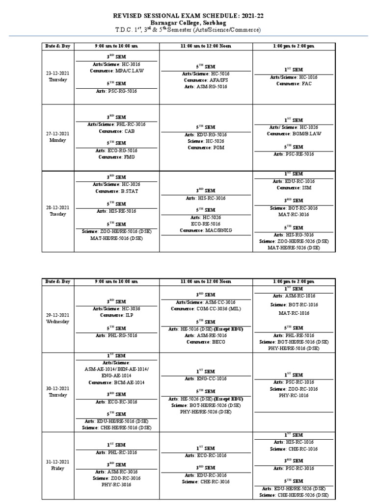 REVISED Sessional Exam Routine - B.a., B.SC, B.com 1st, 3rd, 5th Sem ...