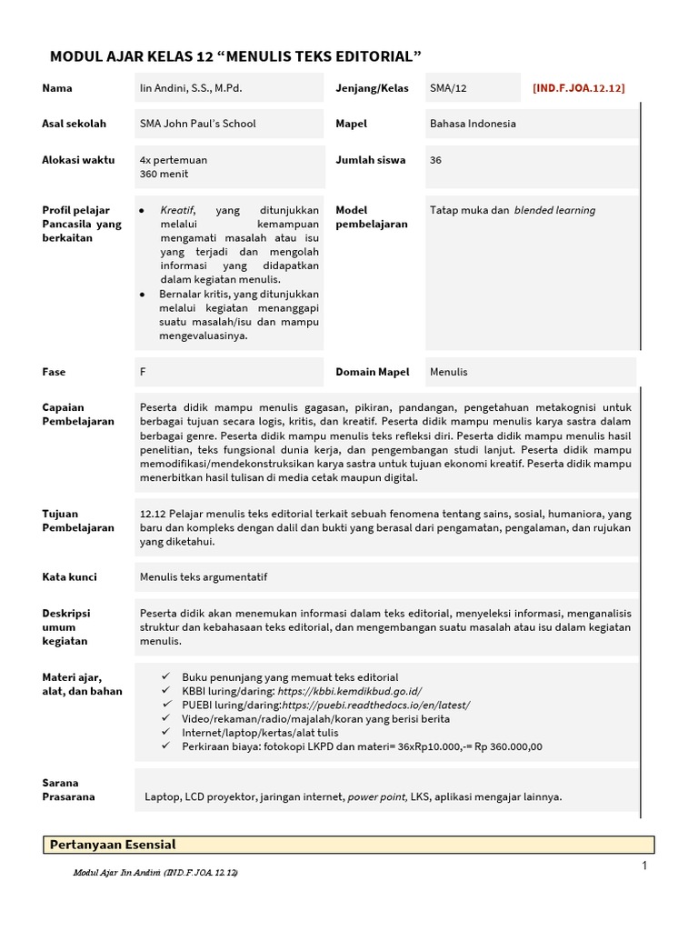 F 12.12 Menulis Teks Editorial | PDF | Karier & Perkembangan | Seni