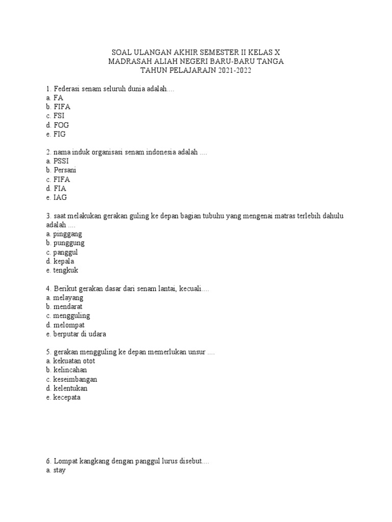 Soal Ulangan Akhir Semester Kelas X | PDF | Gaya Hidup