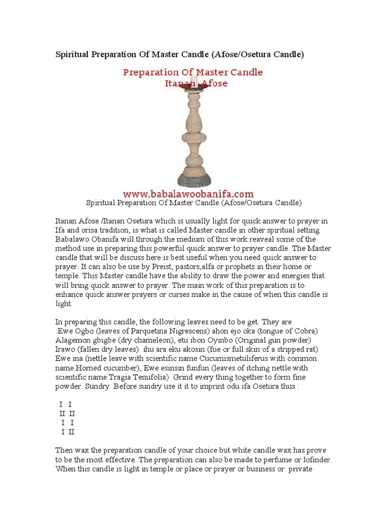 Spiritual Preparation of Master Candle (Afose/Osetura Candle) | PDF
