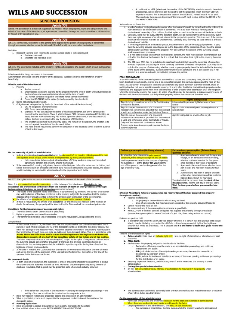 Wills and Succession Reviewer | PDF | Will And Testament | Inheritance