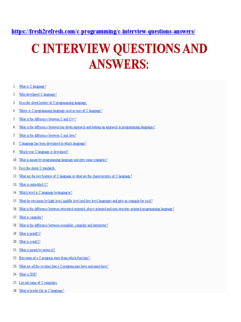 C Interview Questions Pdf Pointer Computer Programming C