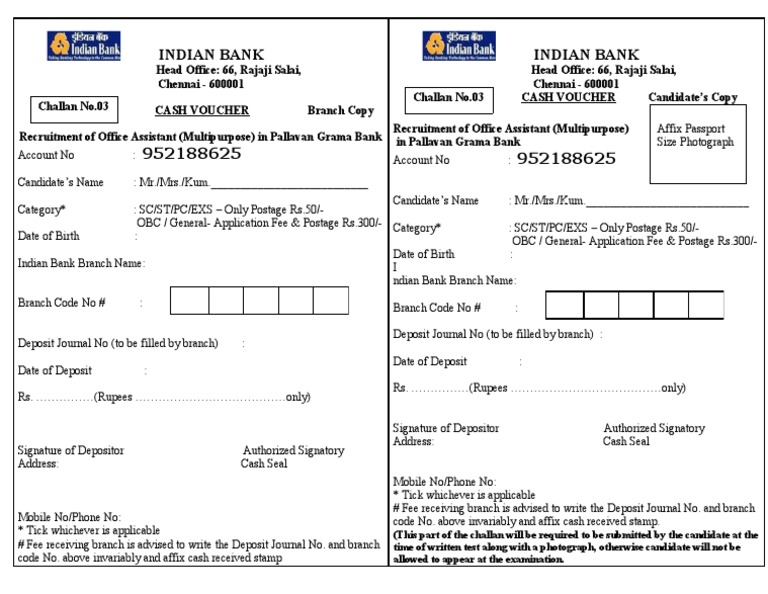 Indian Bank Cash Deposit Challan Guide | PDF | Career & Growth | Business