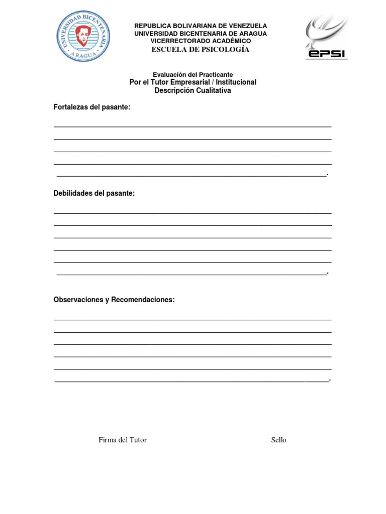 Evaluación Del Tutor Empresarial Al Pasante | PDF | Evaluación | Psicología Aplicada
