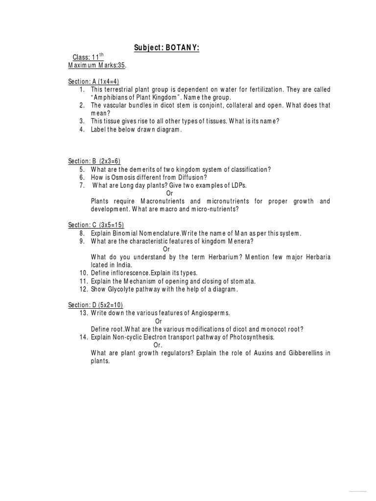 Subject: BOTANY:: Class: 11 | PDF | Science & Mathematics