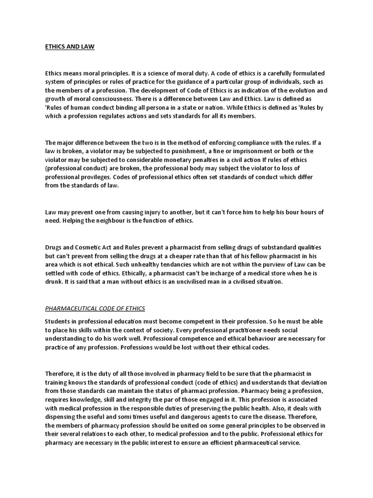 Ethics and Law of Pharmaceuticals | PDF | Pharmacy | Medical Prescription