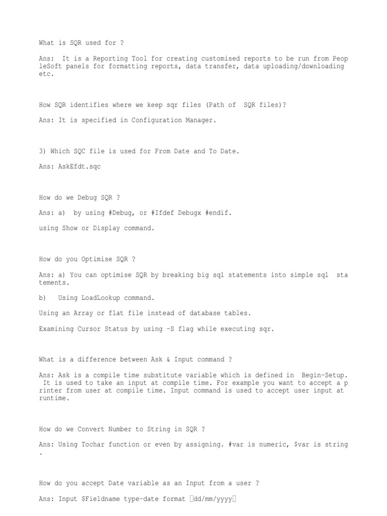 SQR Interview Questions | PDF | Command Line Interface | Software ...