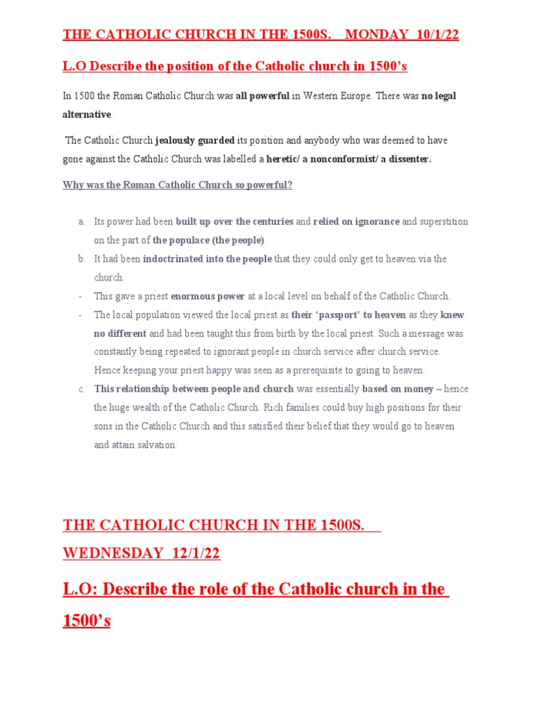 THE CATHOLIC CHURCH IN THE 1500S - History | PDF | Catholic Church ...