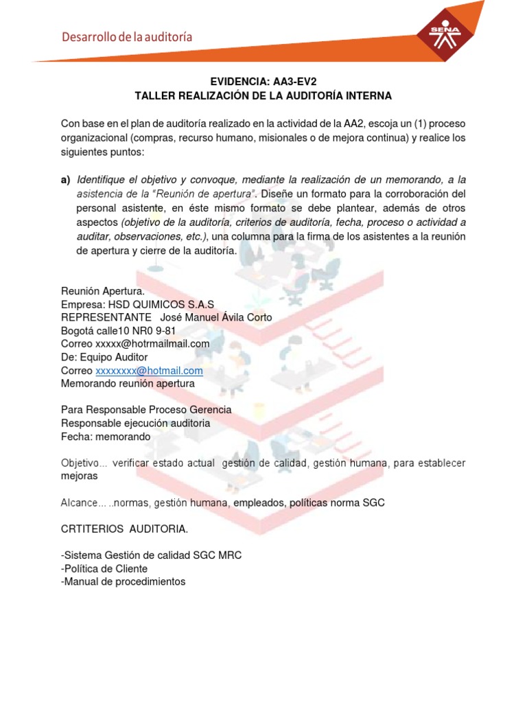 Formato Evidencia AA3 Ev2 Taller | PDF | Auditoría | Sistema de manejo de calidad