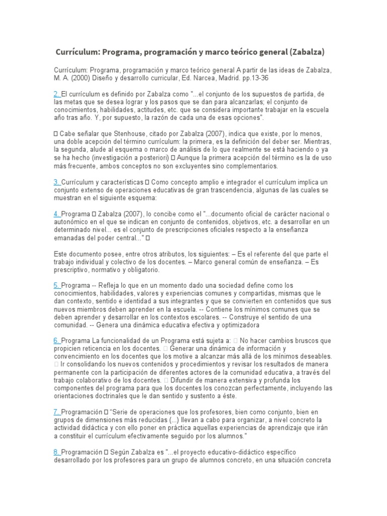 Modelo Curricular de Zabalza | PDF | Plan de estudios | Aprendizaje