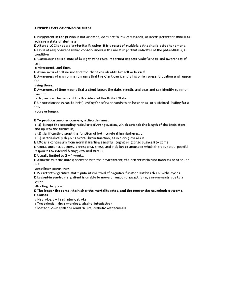 Altered Level of Consciousness | PDF