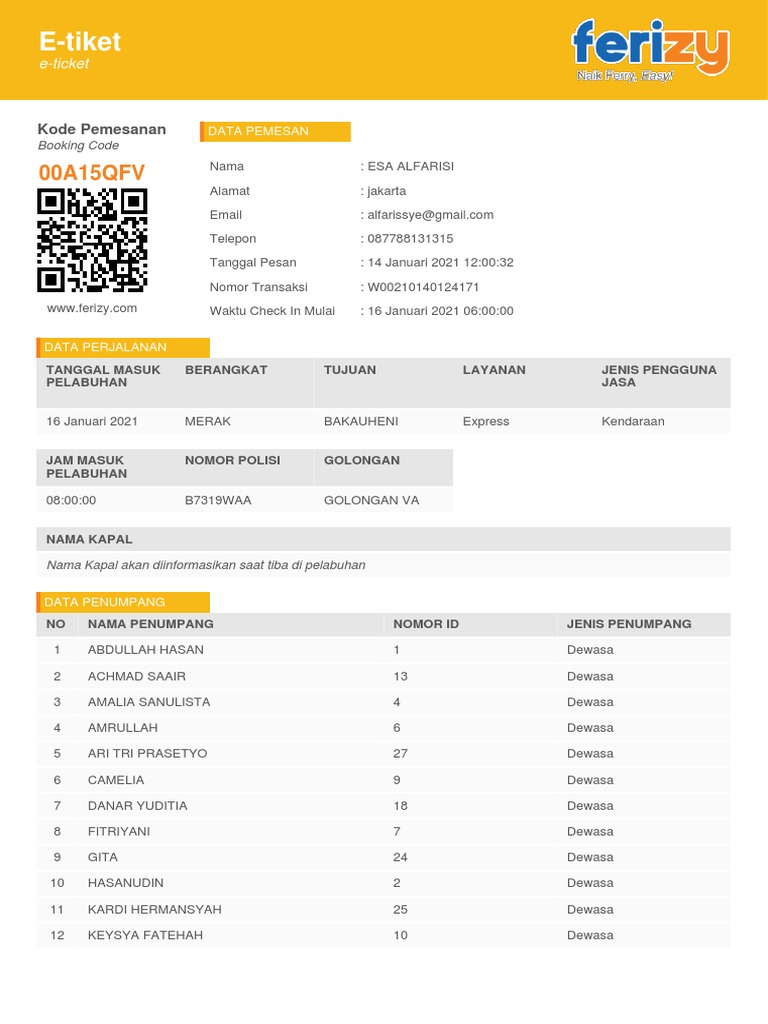 Booking Asdp W00210140124171 | PDF