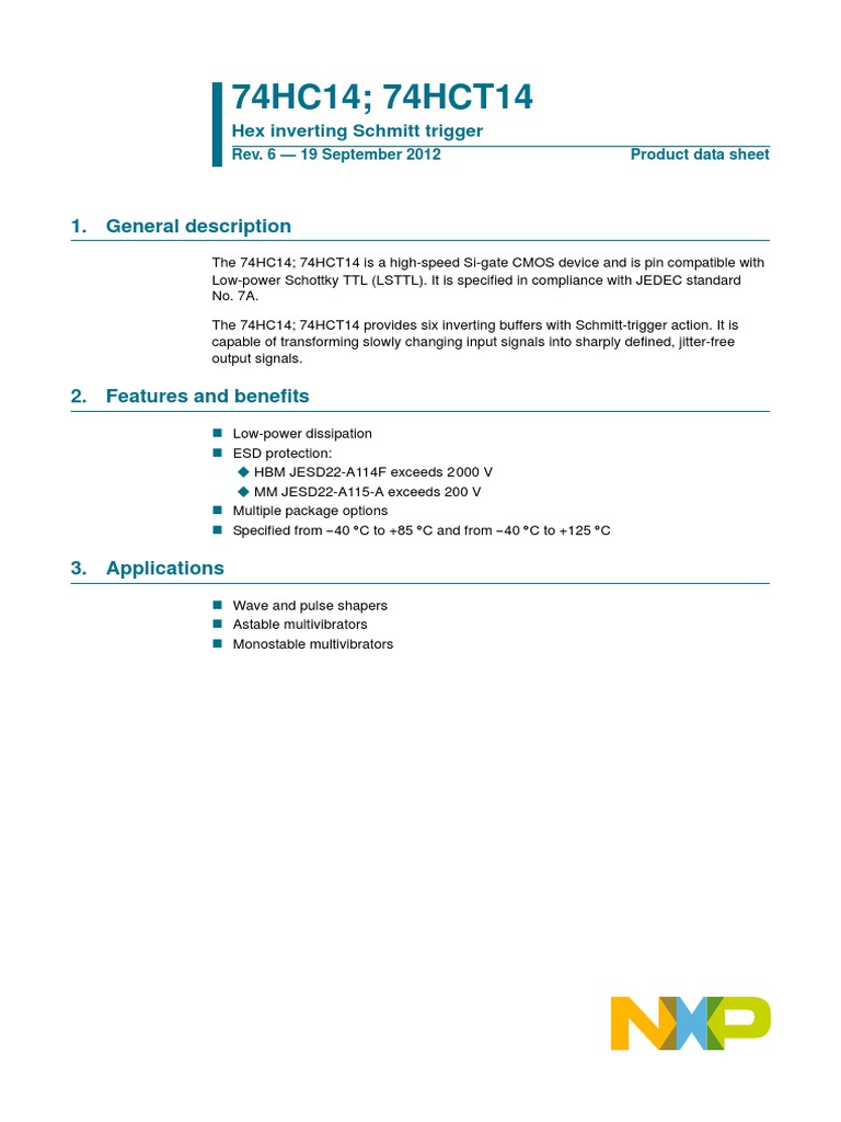 74HC14 74HCT14: 1. General Description | PDF | Electrical Circuits ...
