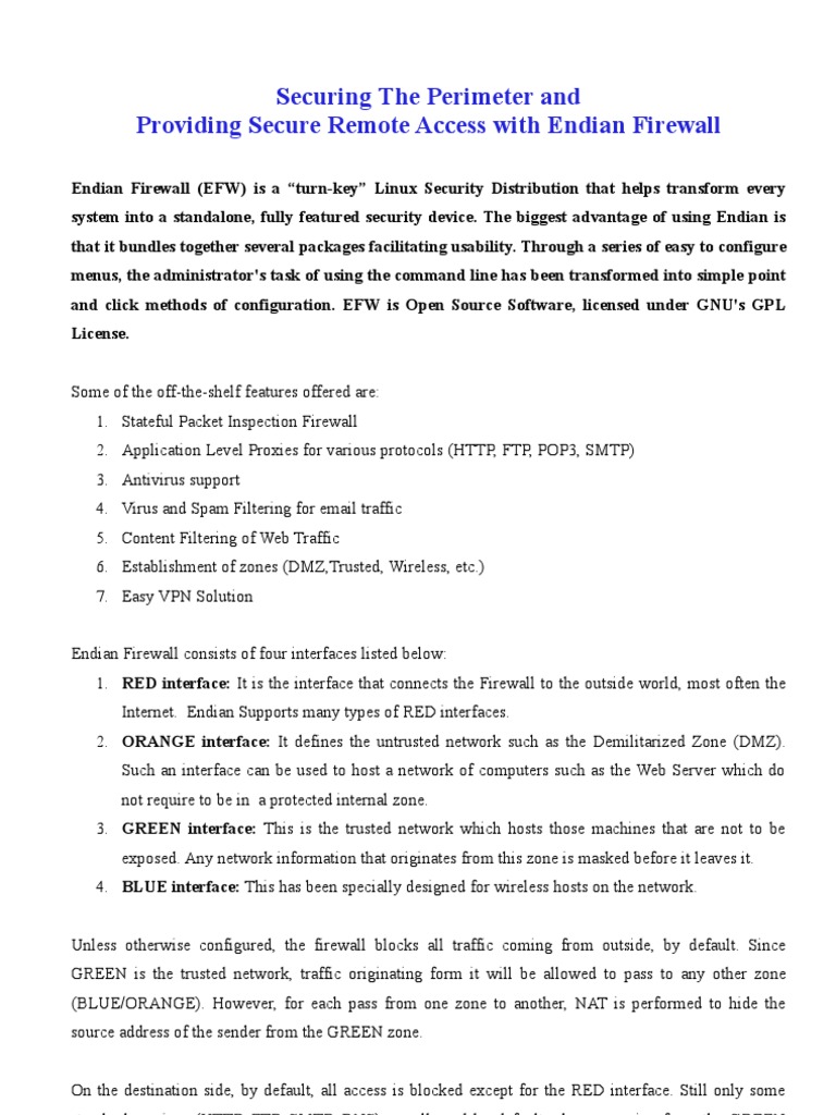 Securing The Perimeter and Providing Secure Remote Access With Endian Firewall | PDF | Firewall ...