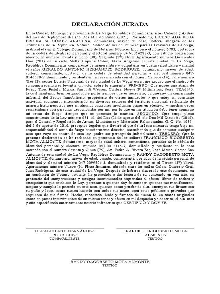 Declaración Jurada de Geraldo Hernández | PDF | República Dominicana