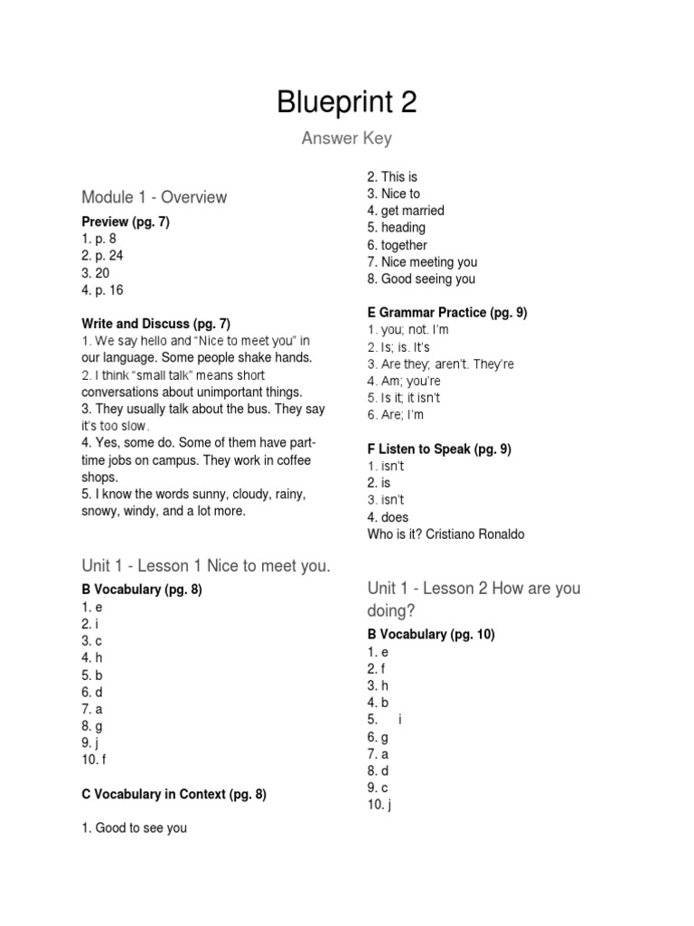 Blueprint 2 Answer Key Overview | PDF | Reading Comprehension