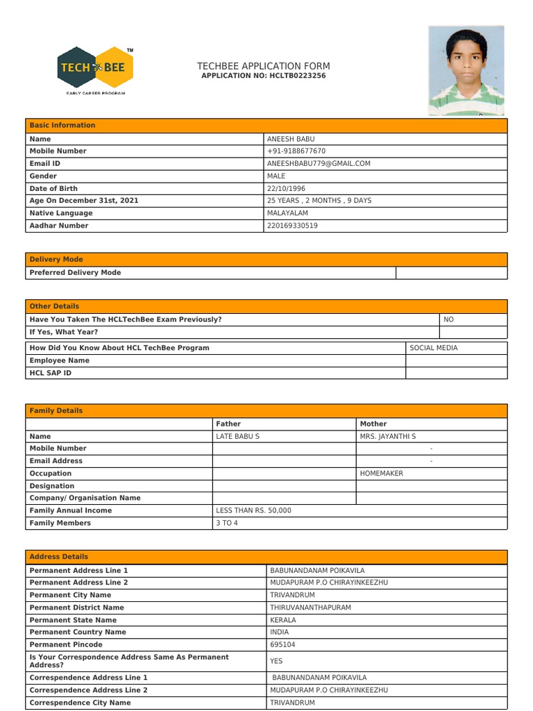 Application Form HCLTB0223256 | PDF