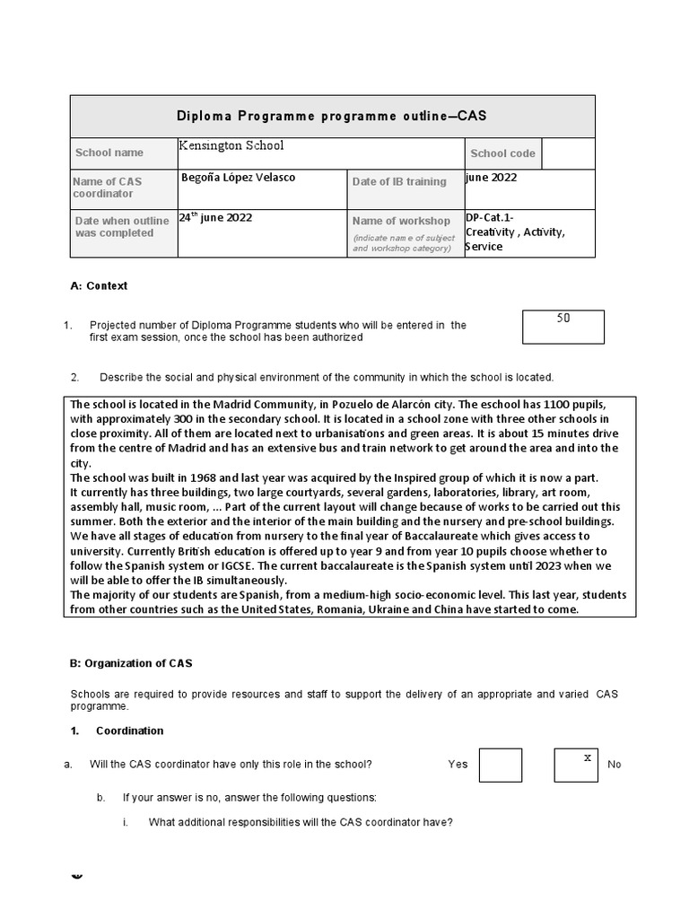 CAS Programme Outline for Kensington School | PDF | Teachers