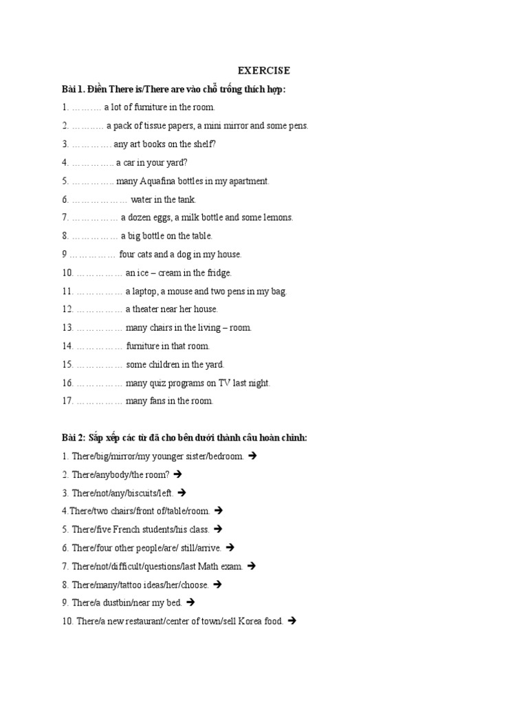 There Is, Are Exercise | PDF