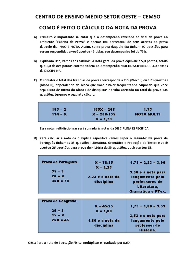 Como Calcular A Nota Da Prova | PDF