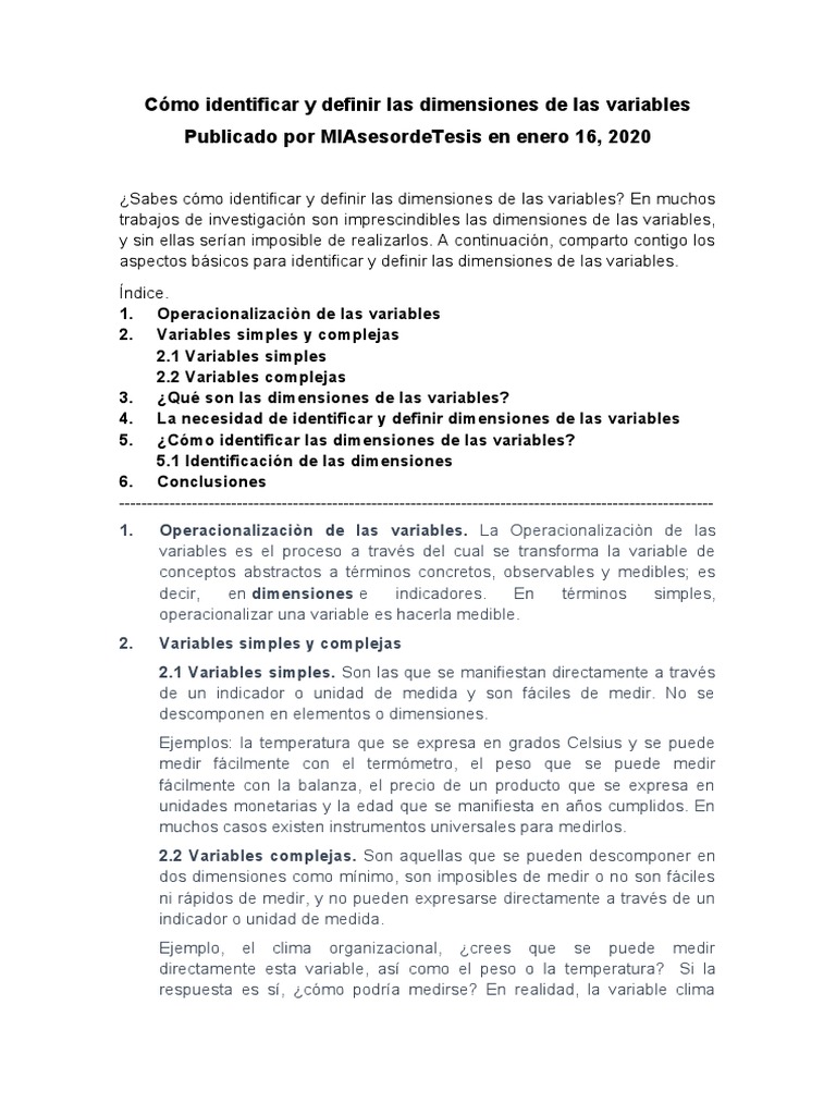 Cómo Identificar y Definir Las Dimensiones de Las Variables | PDF | Hotel | Clima