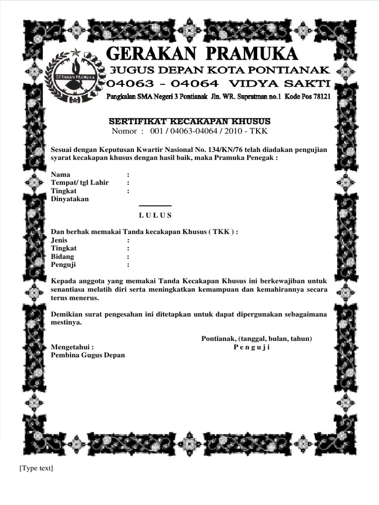Dokumen - Tips Contoh Sertifikat TKK | PDF