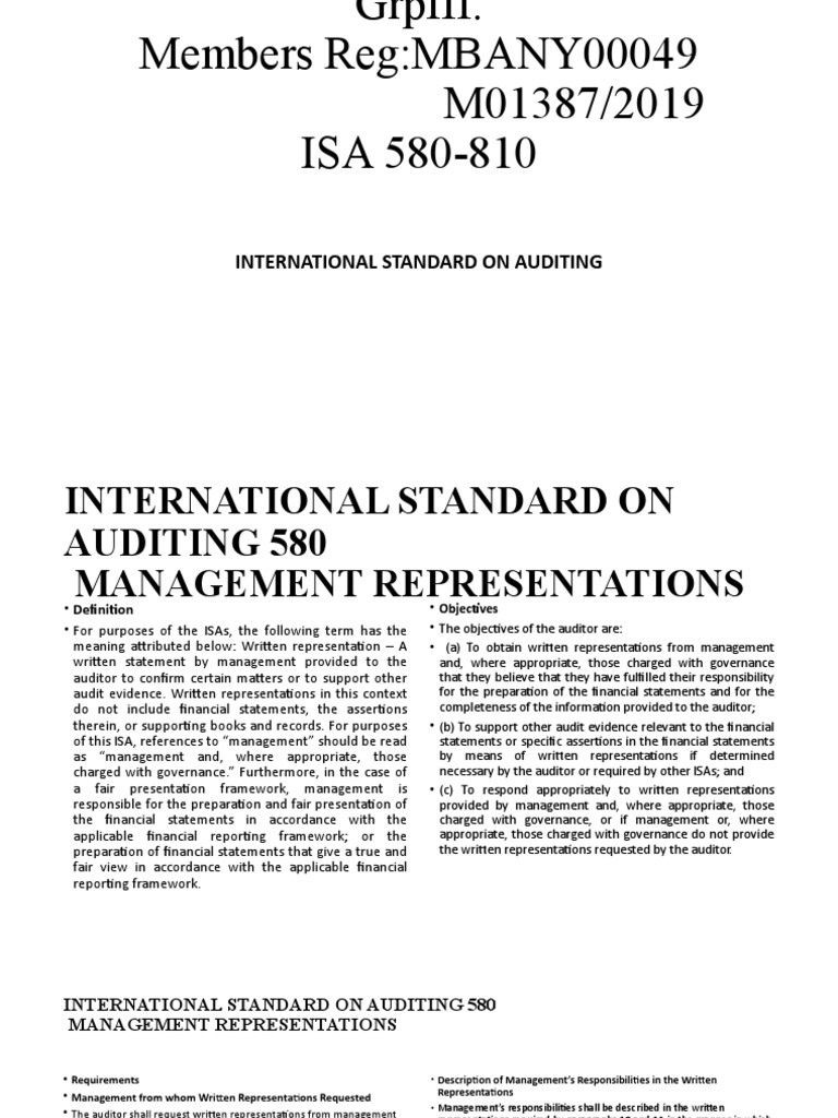 Isa 580-810 PPT Group 3 | PDF | Audit | Auditor's Report