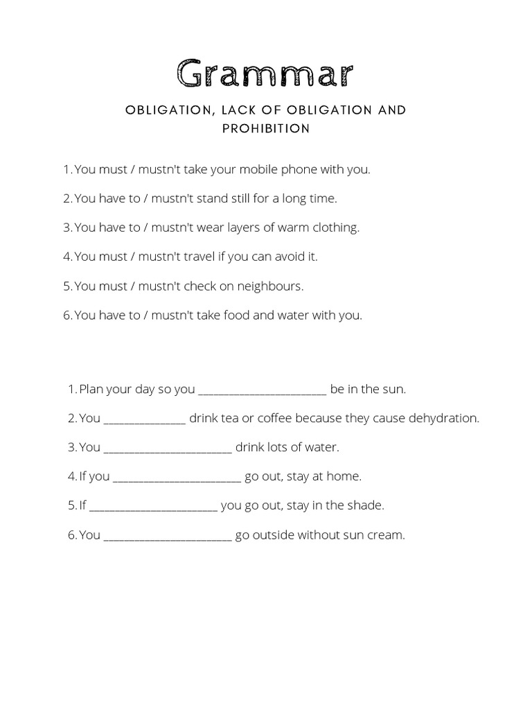 Grammar: Obligation, Lack of Obligation and Prohibition | PDF