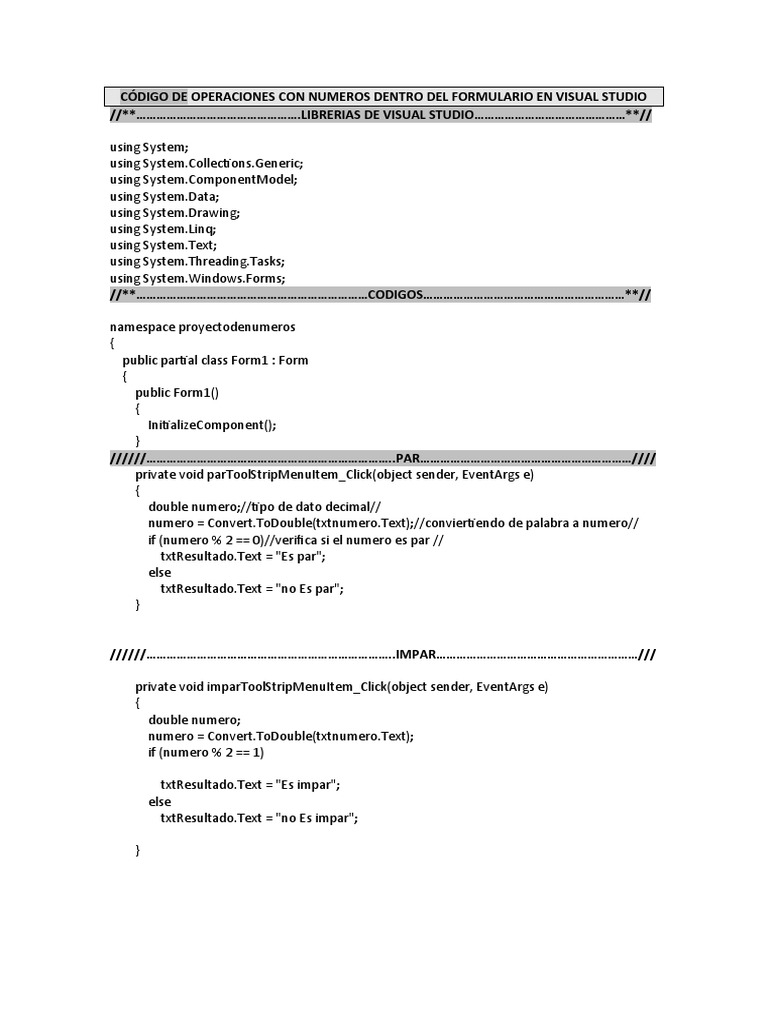 Código de Operaciones Con Numeros Dentro Del Formulario en Visual ...