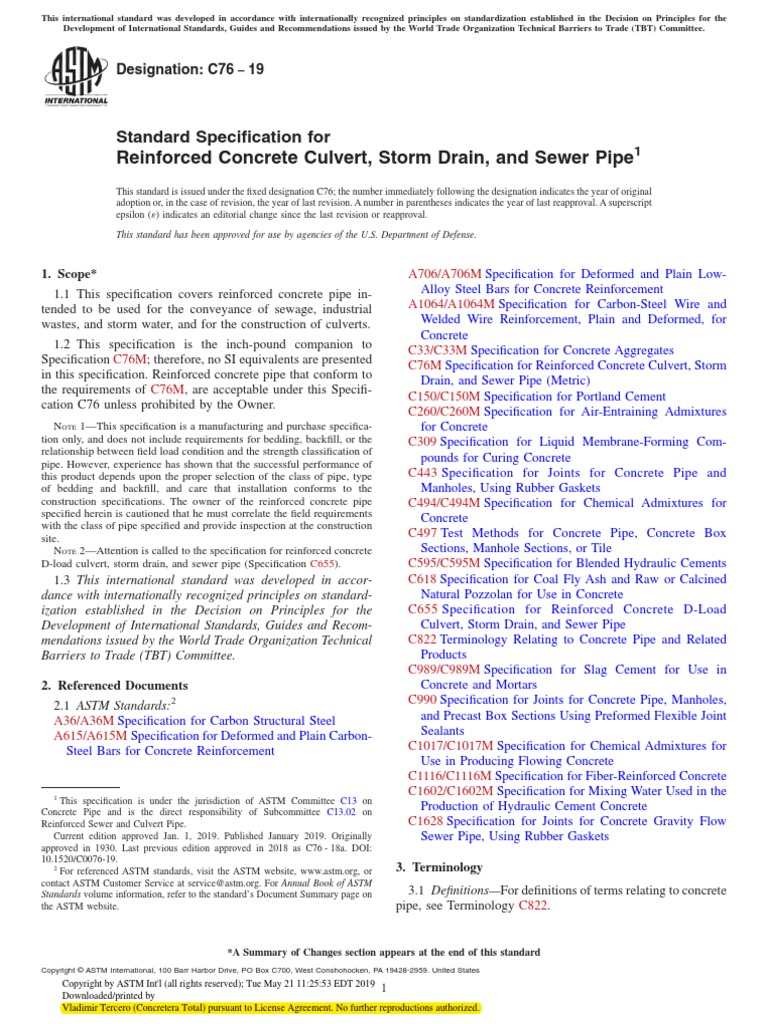 Astm C 76-19 | PDF | Concrete | Cement