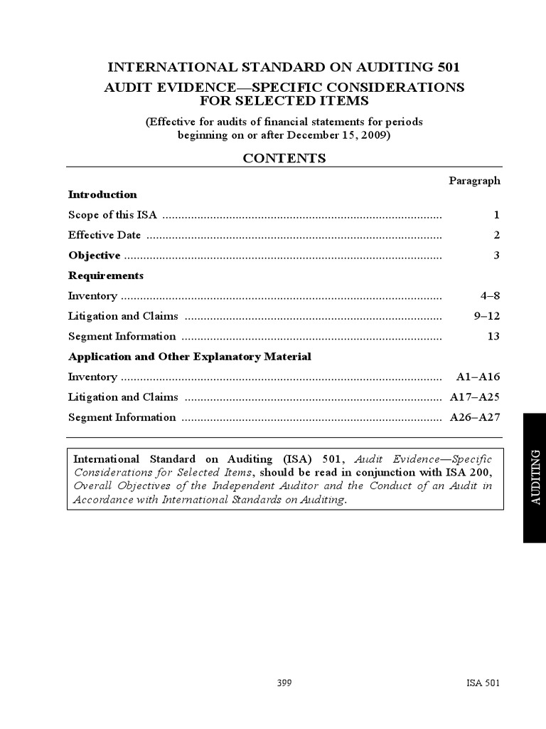 Isa 501 | PDF | Financial Audit | Audit