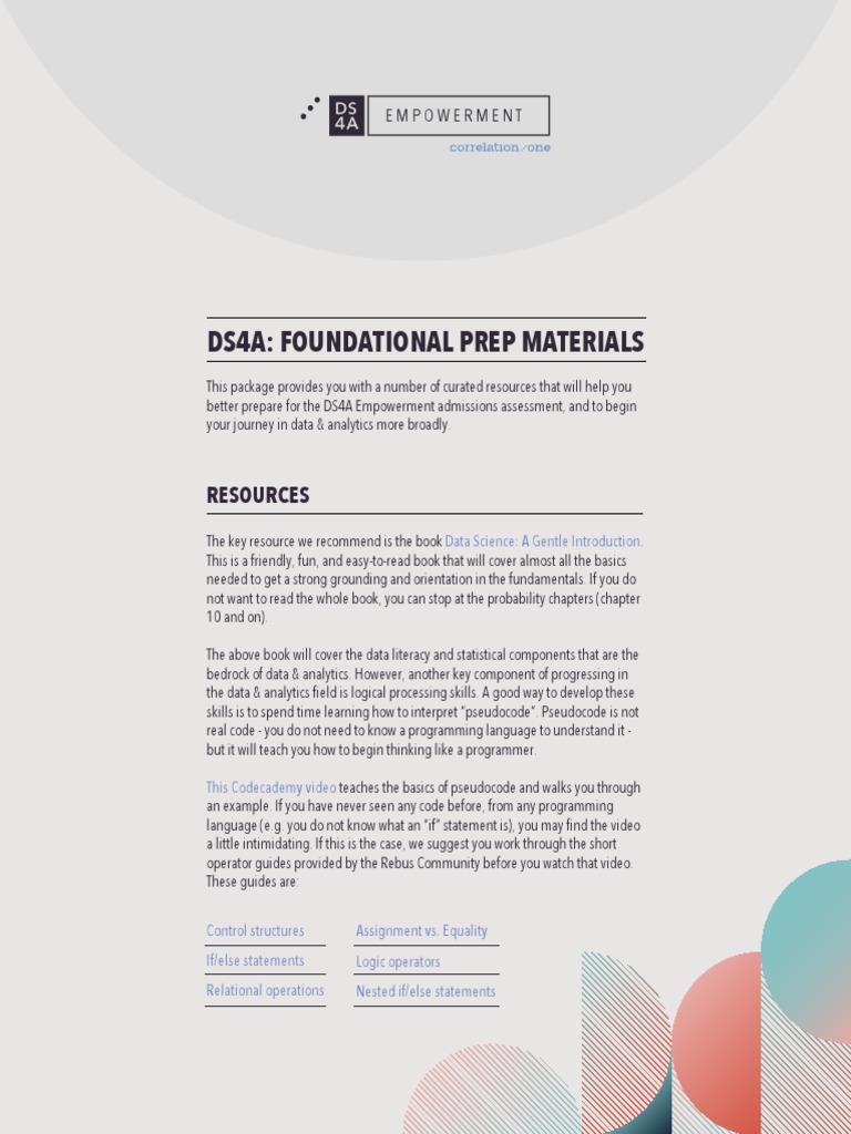 Ds4A: Foundational Prep Materials: Resources | PDF
