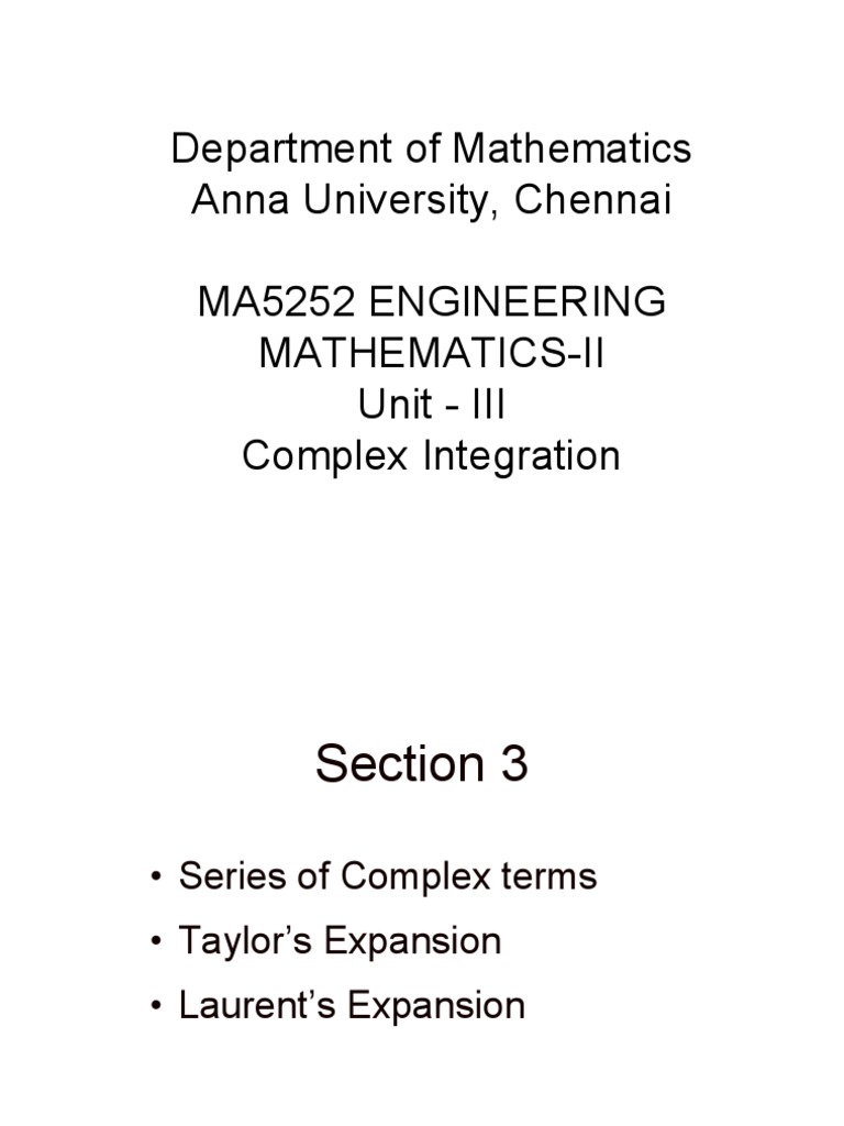 Department of Mathematics Anna University, Chennai Ma5252 Engineering Mathematics-Ii Unit - III ...