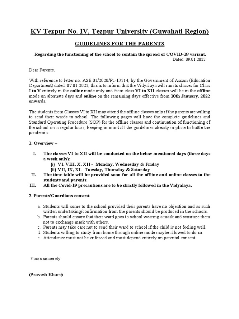 New SOP For Functioning of School 09.01.2022 | PDF