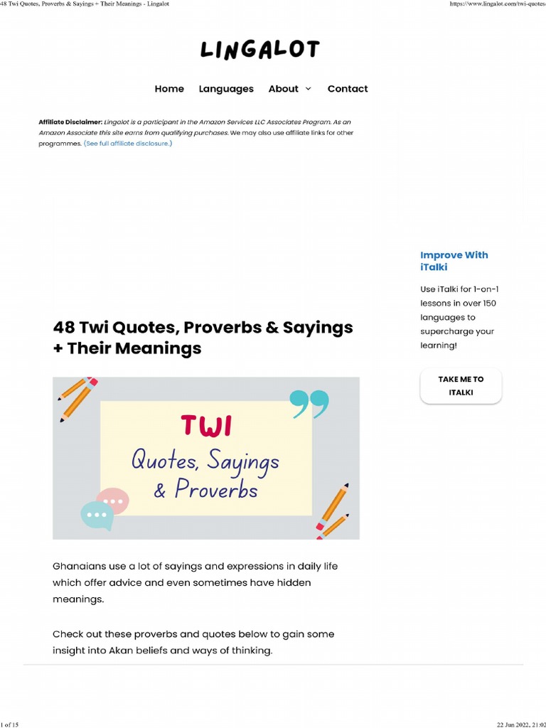 48 Twi Quotes, Proverbs & Sayings + Their Meanings - Lingalot | PDF