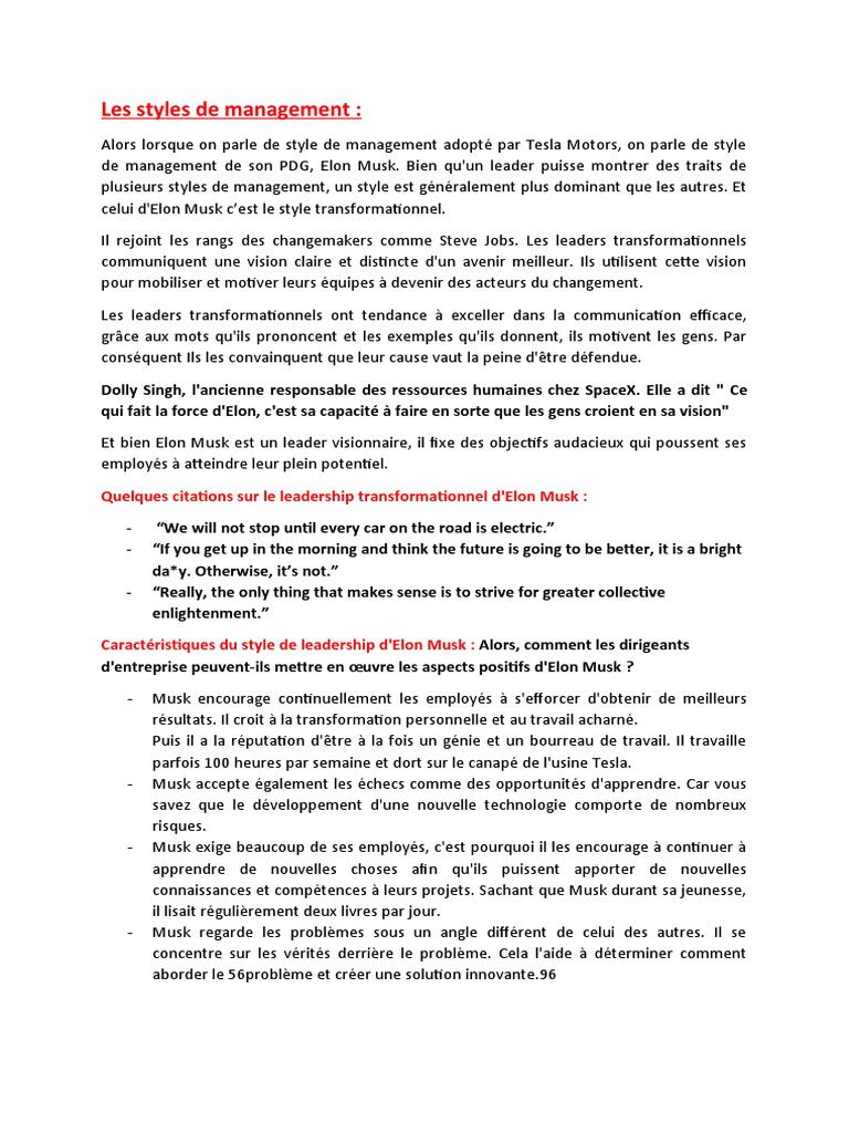 Leadership transformationnel de Musk | PDF | Direction | Nikola Tesla