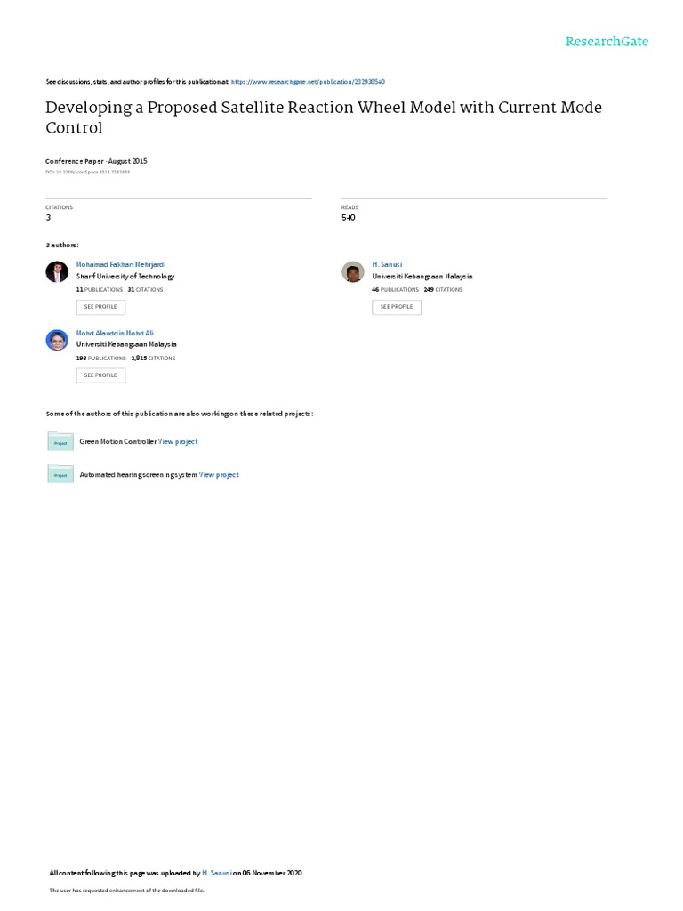 Developing A Proposed Satellite Reaction Wheel Model With Current Mode ...