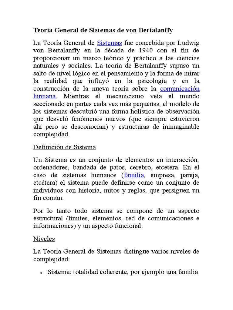Teoría General de Sistemas de Von Bertalanffy | PDF | Sistema | Teoría de sistemas