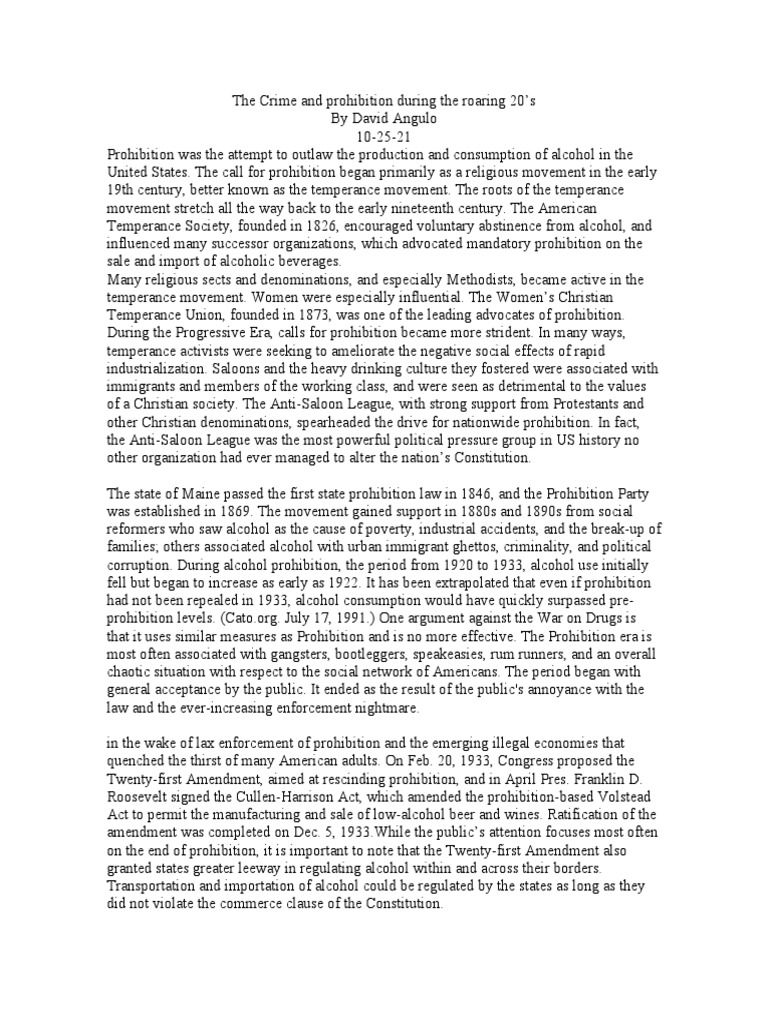 The Crime and Prohibition During The Roaring 20 | PDF | Prohibition ...