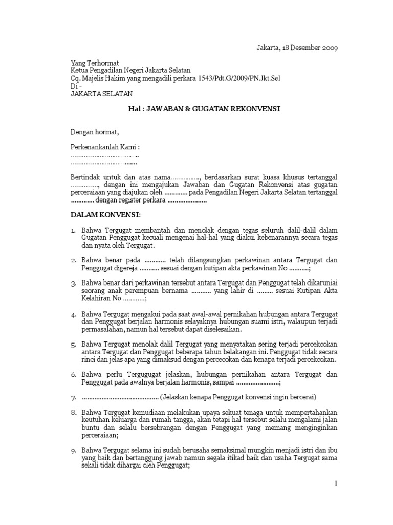 Contoh Draft Gugatan Rekonvensi Perceraiaan | PDF