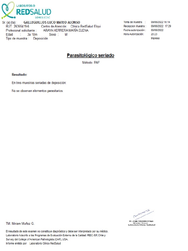 Coproparasitologico Seriado Simple (Metodo Pafs) | PDF