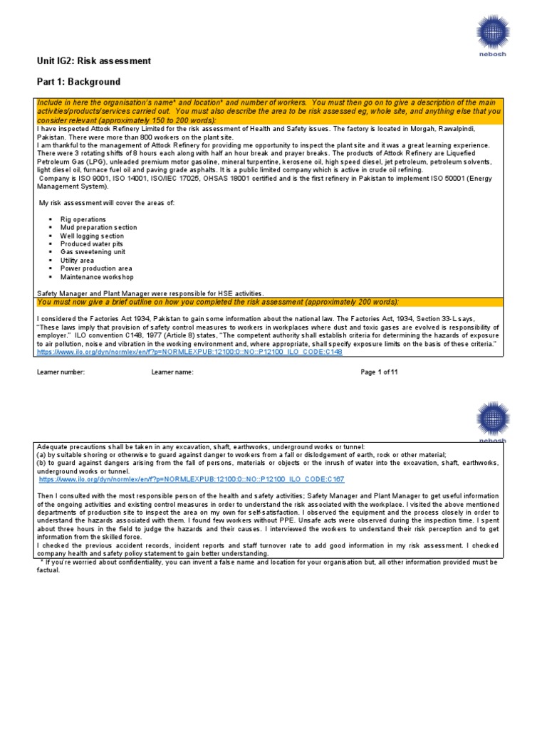 Attock Refinery risk assessment | PDF | Occupational Safety And Health ...